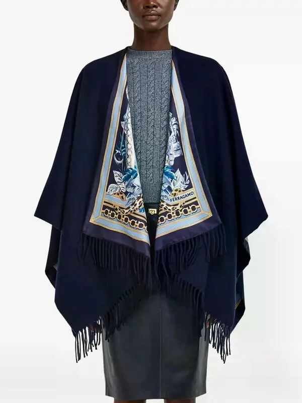 FERRAGAMO Feline-print Reversible Cape - Blue