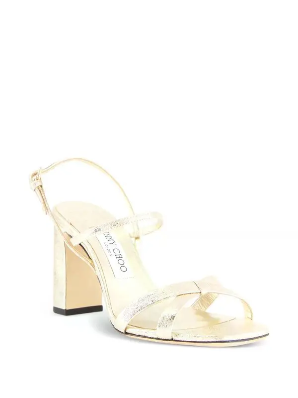 JIMMY CHOO Elsy Block-heel 85 Brilliance-fabric Sandals - Gold