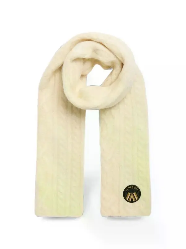 Superdry Cable-knit Logo-patch Scarf - Neutrals
