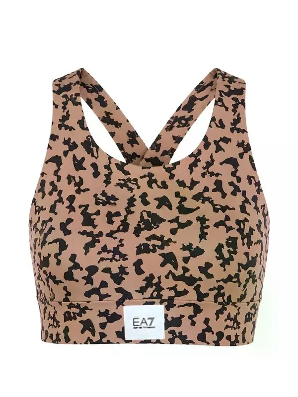 EA7 Animal-print Crossover-strap Sports Bra - Brown