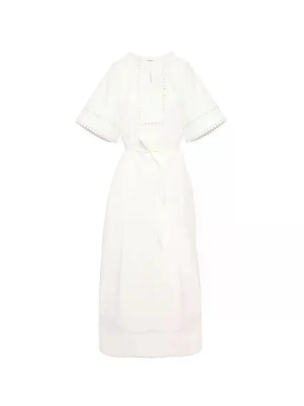 YVES SALOMON Short Sleeve Belted Poplin Midi Dress