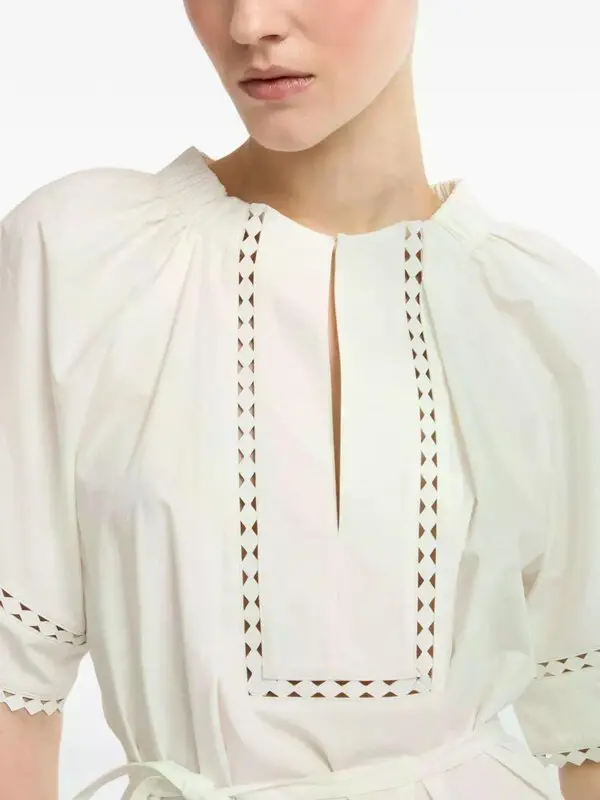 YVES SALOMON Short Sleeve Belted Poplin Midi Dress