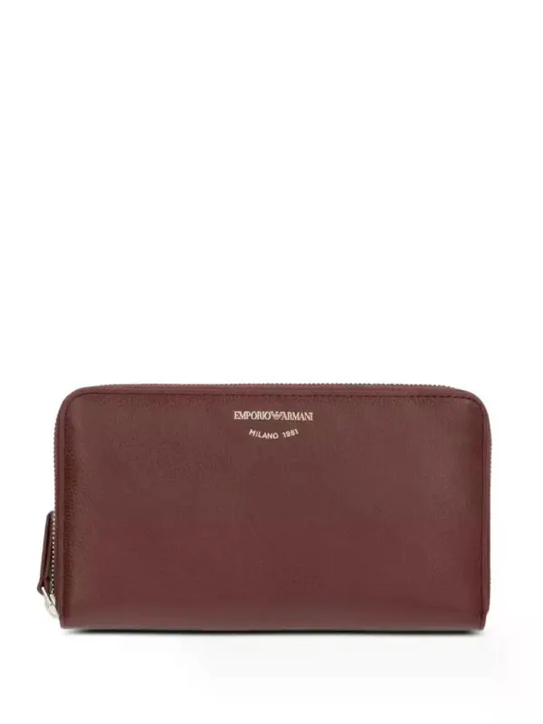 Emporio Armani Wallet In Pebbled Leather With A Zip Around Closure - Red
