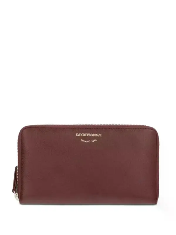 Emporio Armani Wallet In Pebbled Leather With A Zip Around Closure - Red