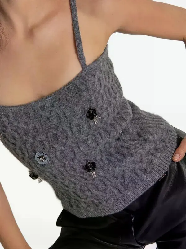FRACOMINA Floral-appliqués Cable-knit Tank Top