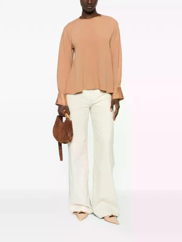 FORTE_FORTE Satin-cuff Long-sleeve Blouse