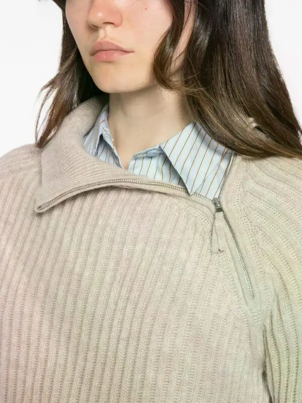 ALLUDE Ribbed Zip-neck Sweater