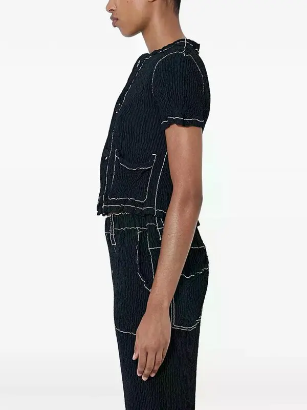 Issey Miyake Wavelet Crinkle-textured Contrast-stitch Top