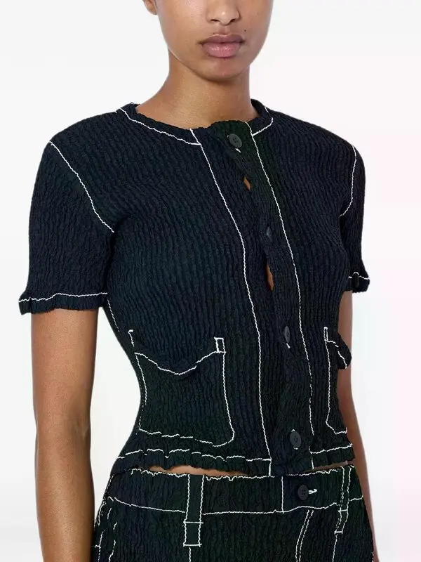 Issey Miyake Wavelet Crinkle-textured Contrast-stitch Top