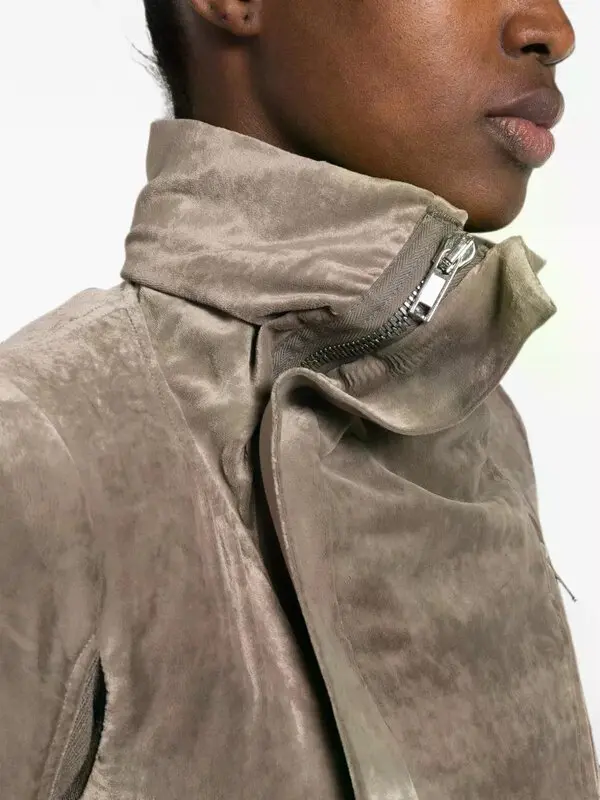 Rick Owens Asymmetric-zip Velvet Jacket - Grey