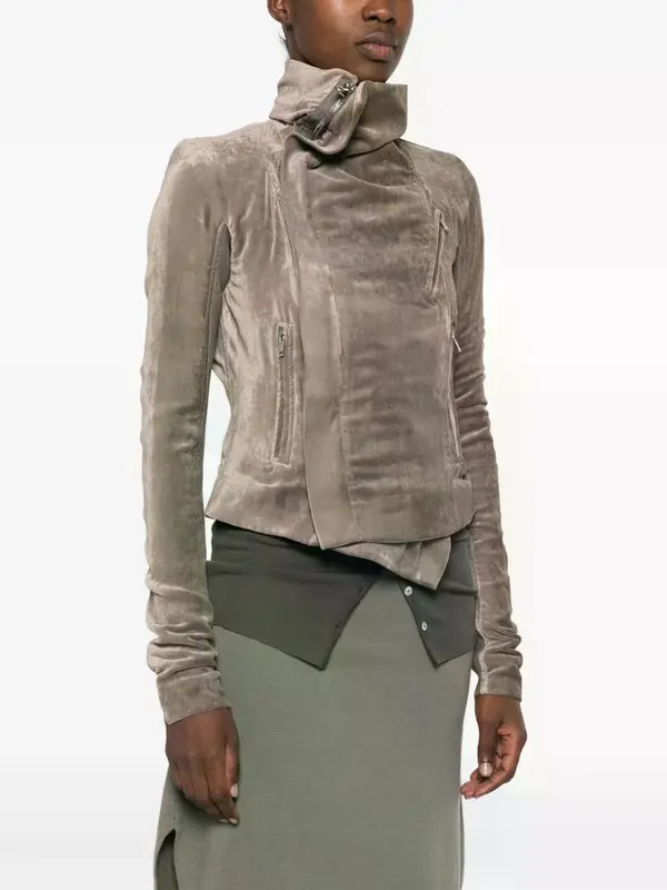 Rick Owens Asymmetric-zip Velvet Jacket - Grey