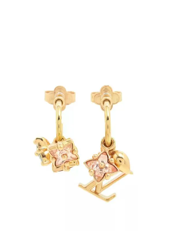 LOUIS VUITTON 2010-2026 Plated Crystal Loulougram Hoop Earrings Costume Earrings - Gold