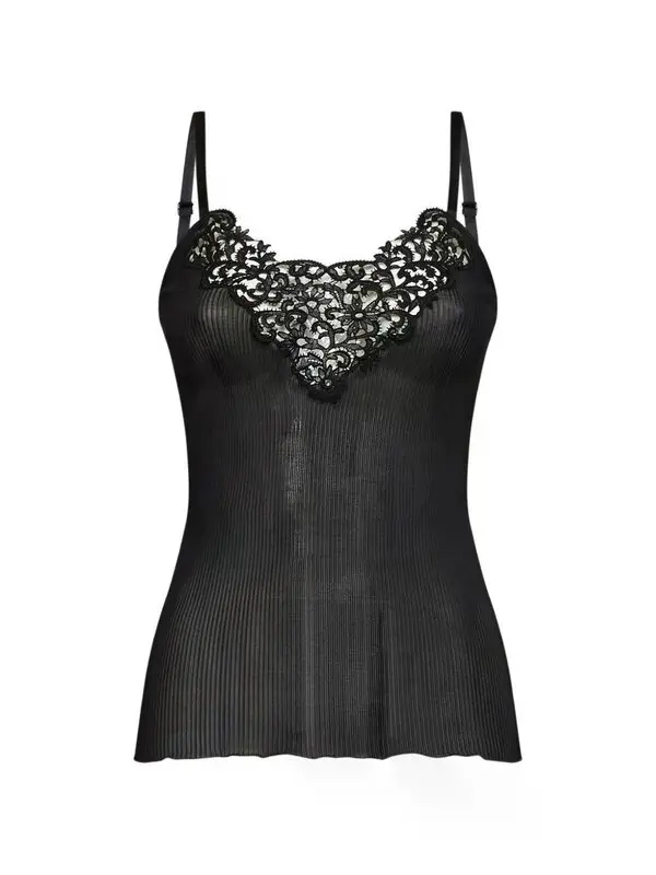 Saint Laurent Ribbed Silk Knit Guipure Lace Tank Top