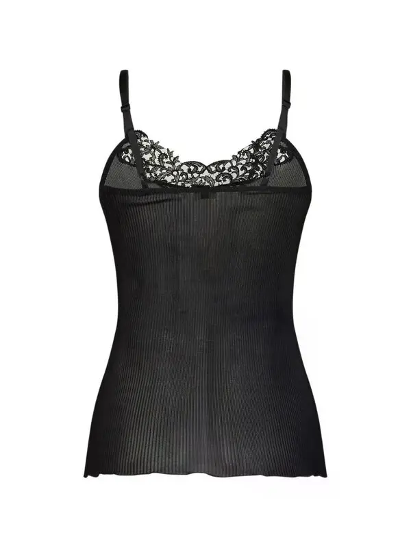 Saint Laurent Ribbed Silk Knit Guipure Lace Tank Top