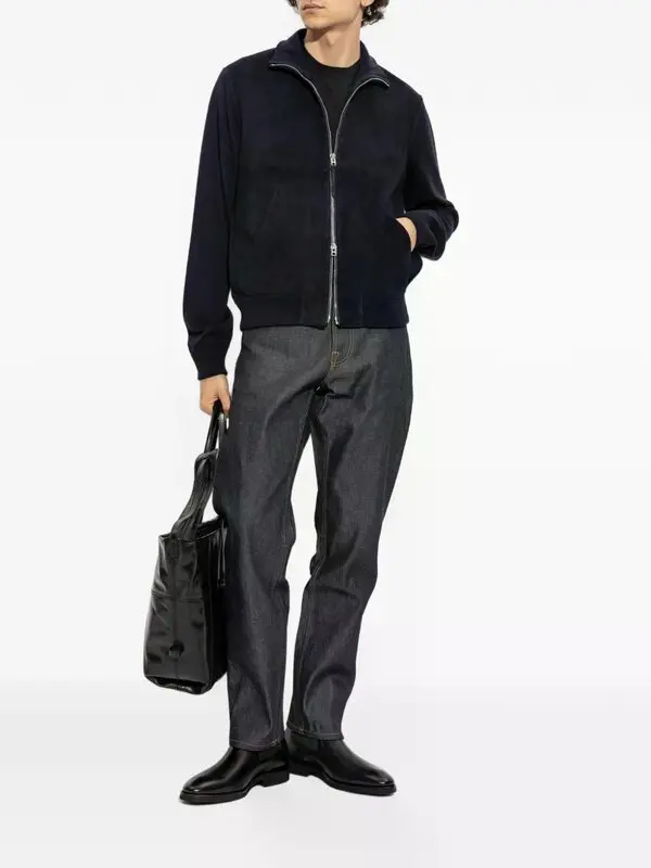 TOM FORD Suede Front Merino Full Zip Cardigan