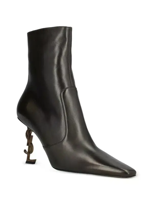Saint Laurent Opyum Ankle Boots In Smooth Leather - Brown