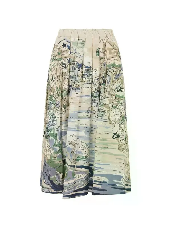 Max Mara Printed Pleated Midi Skirt