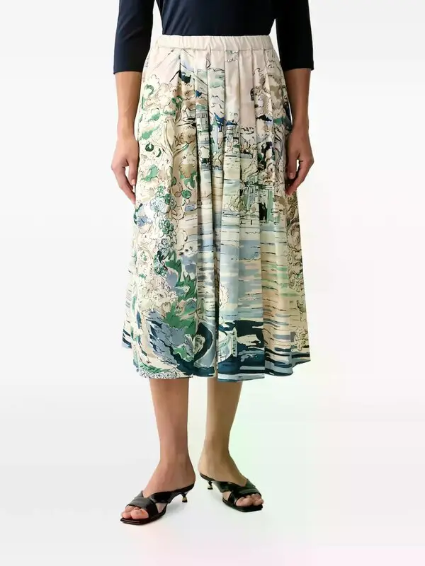 Max Mara Printed Pleated Midi Skirt