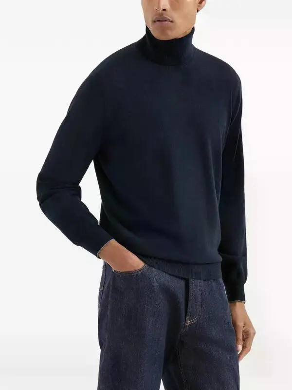Brunello Cucinelli High Neck Cashmere Sweater - Blue