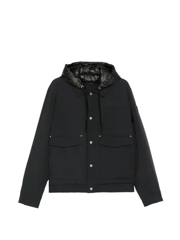 Moose Knuckles Hooded Logo Patch Jacket - Black
