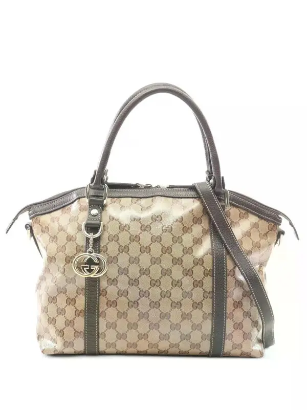 Gucci 2000s Interlocking G Gg Crystal Canvas Tote Bag - Neutrals