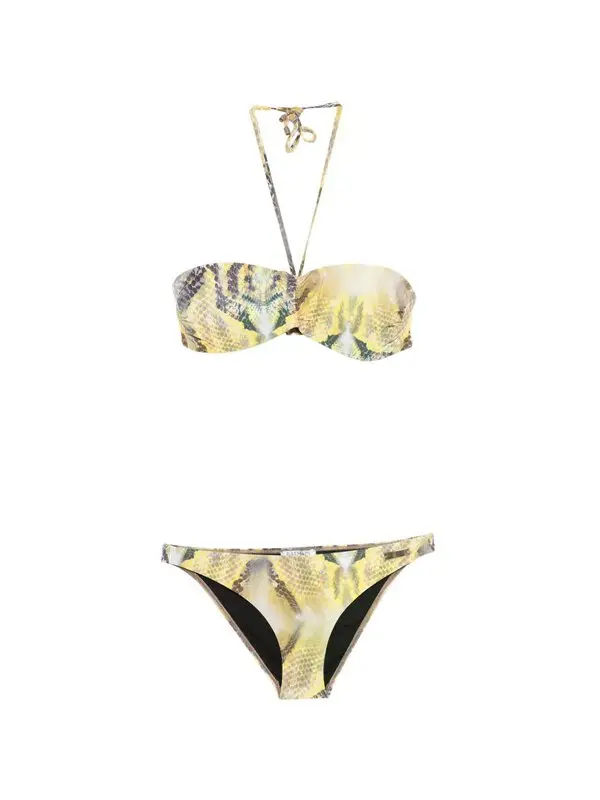 Balmain Snakeskin Print Halterneck Bikini - Yellow