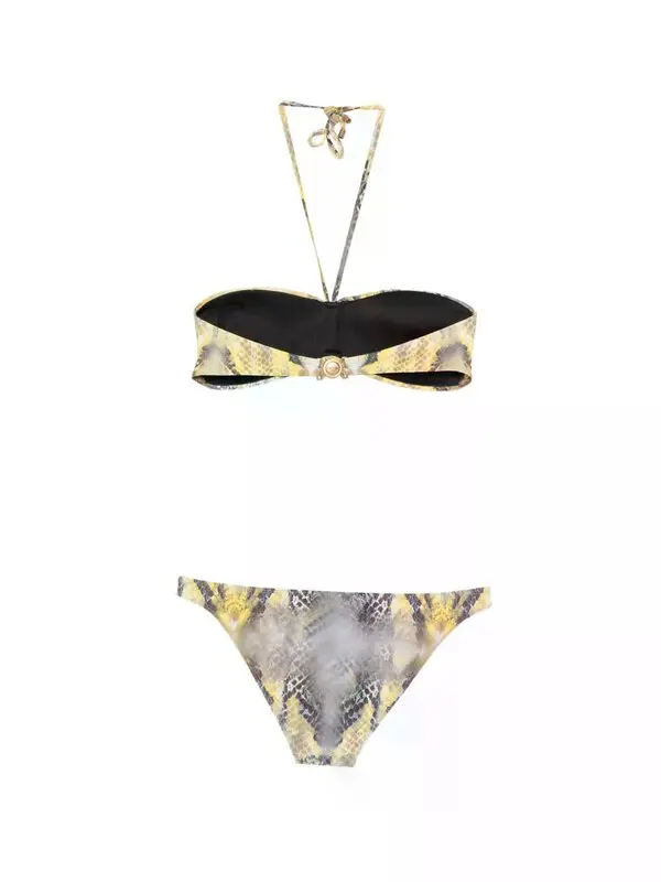 Balmain Snakeskin Print Halterneck Bikini - Yellow