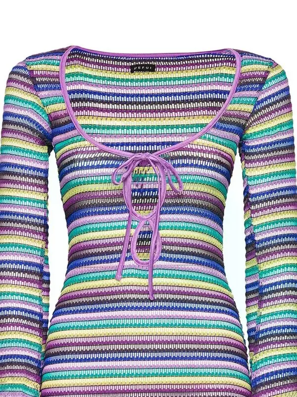 ME FUI Striped Scoop Neck Mini Dress - Purple