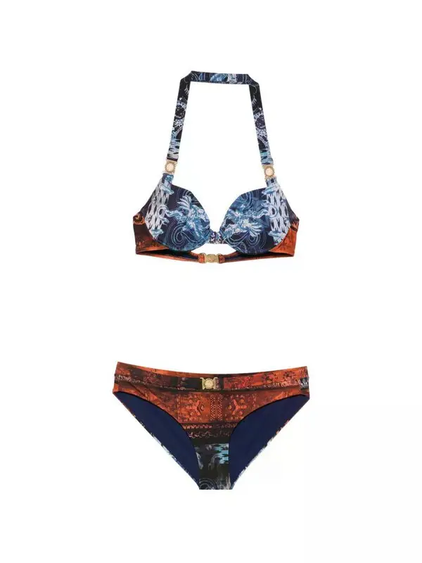Balmain Graphic Print Halterneck Bikini - Orange