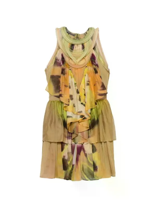Alberta Ferretti Abstract-print Tiered Mini Dress