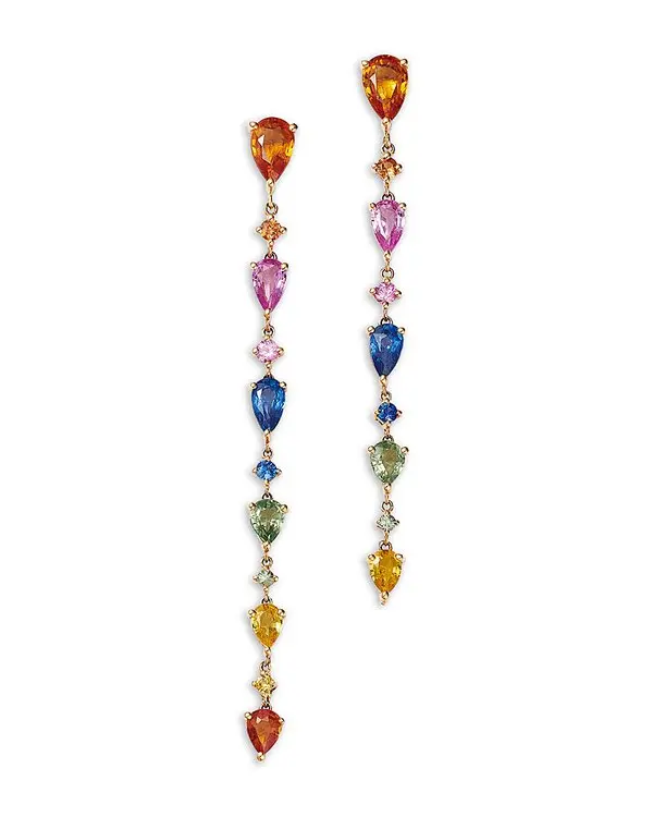 Bloomingdale'S Rainbow Sapphire Linear Drop Earrings In 14k Yellow - Gold