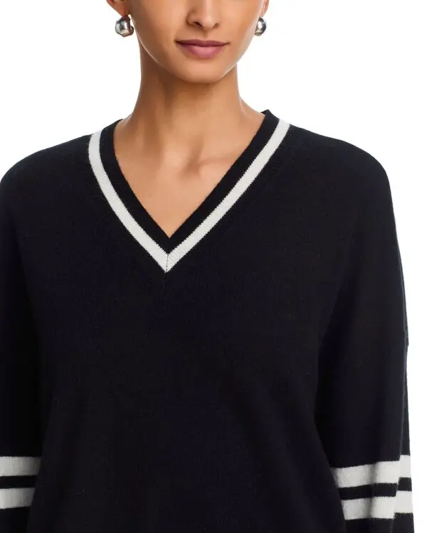 Aqua Striped V Neck Sweater Exclusive - Black/ivory