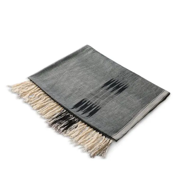 KUTNIA Peshtemal Cotton Ikat Throw Blanket - Black