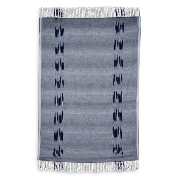 KUTNIA Peshtemal Cotton Ikat Throw Blanket - Navy