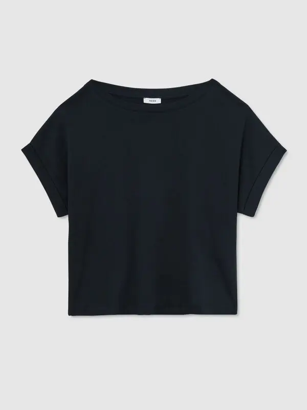 REISS Sia Cotton Off-shoulder T-shirt - Navy