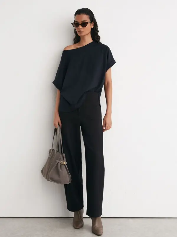 REISS Sia Cotton Off-shoulder T-shirt - Navy