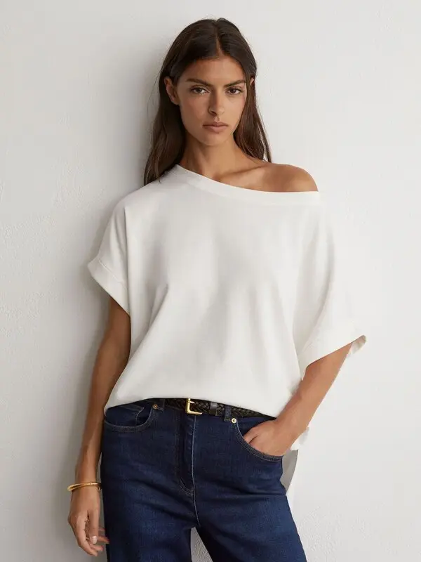 REISS Sia Cotton Off-shoulder T-shirt