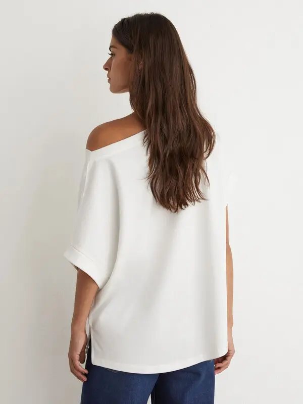 REISS Sia Cotton Off-shoulder T-shirt