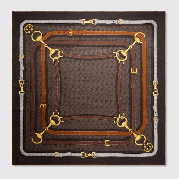 Gucci Printed Gg Silk Twill Jacquard Carr - Brown
