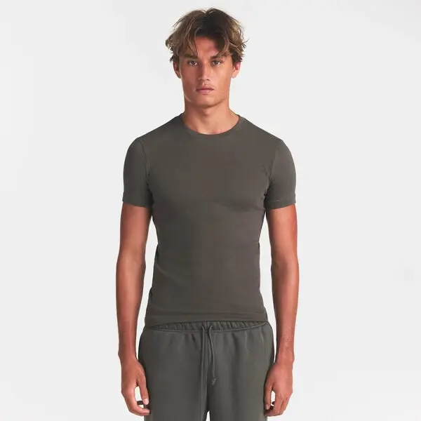 SKIMS Rib T Shirt | Green | Small | Cotton - Jungle