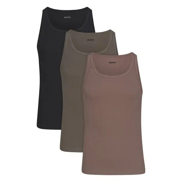 SKIMS Rib Tank Top 3 Pack | Black | Large | Cotton - Onyx