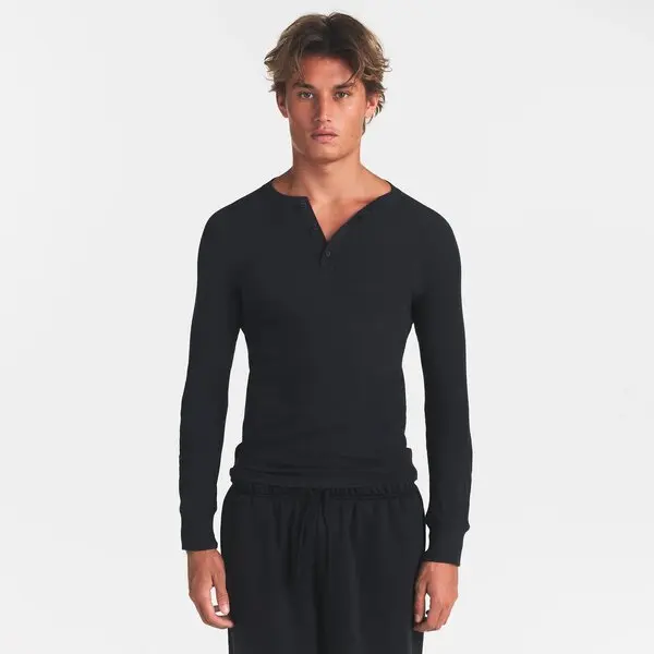 SKIMS Rib Henley | Black | Small | Cotton