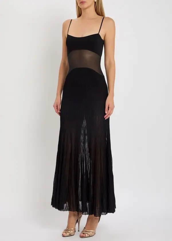 Galvan Belladonna Mesh And Fine-knit Maxi Dress