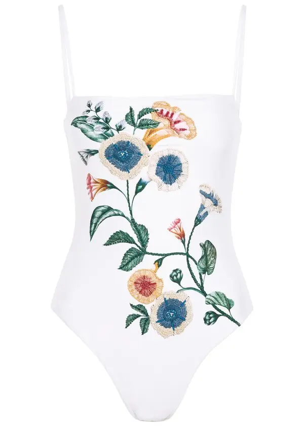 Agua Bendita Floral Embroidered Squareneck One Piece Swimsuit - Multicoloured