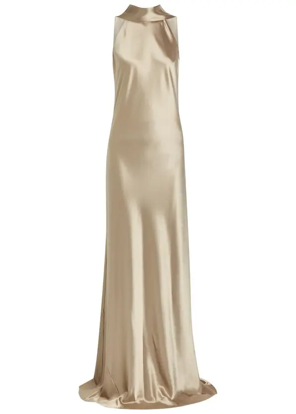Galvan Sienna Scarf-neck Satin Gown