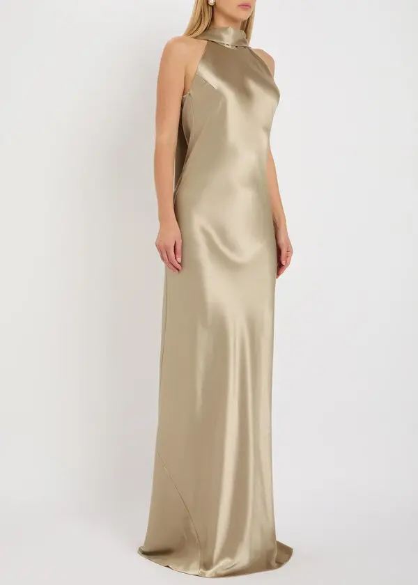Galvan Sienna Scarf-neck Satin Gown