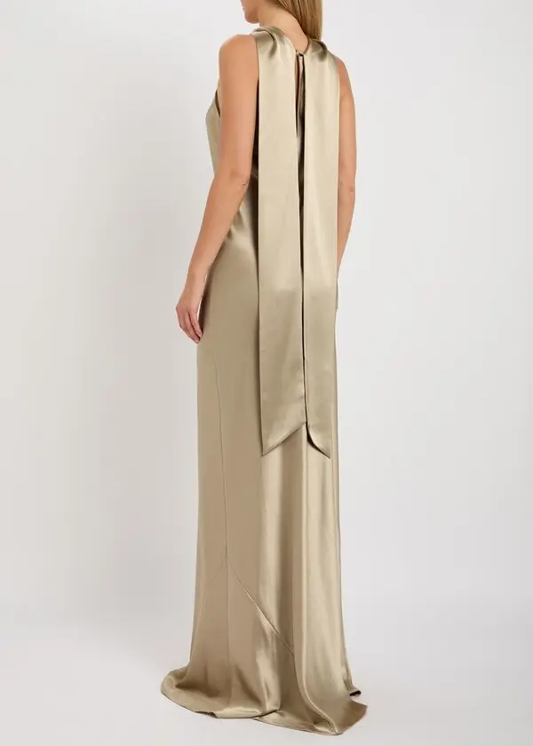 Galvan Sienna Scarf-neck Satin Gown