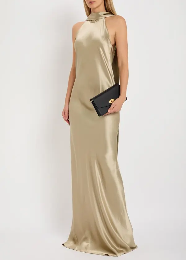 Galvan Sienna Scarf-neck Satin Gown
