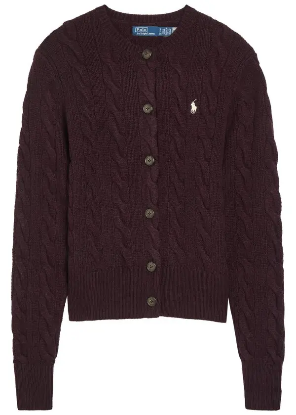Polo Ralph Lauren Logo-embroidered Cable-knit Cardigan - Dark Purple
