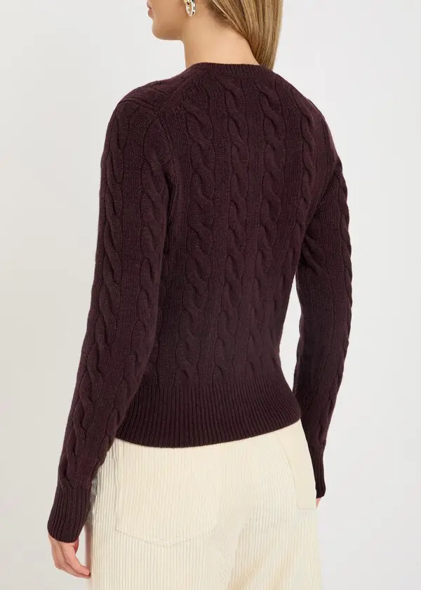 Polo Ralph Lauren Logo-embroidered Cable-knit Cardigan - Dark Purple